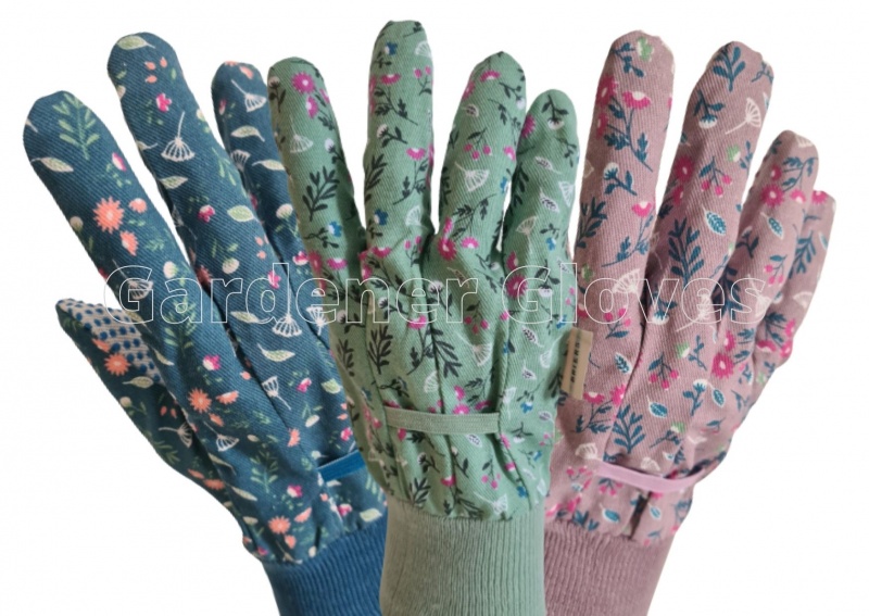 Briers Flower Field Cotton Gloves with Grips - GardenerGloves.co.uk